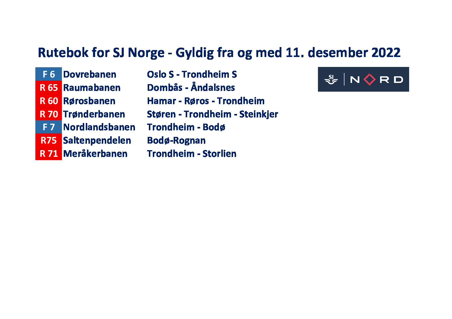 Rutetabeller - SJ Norge